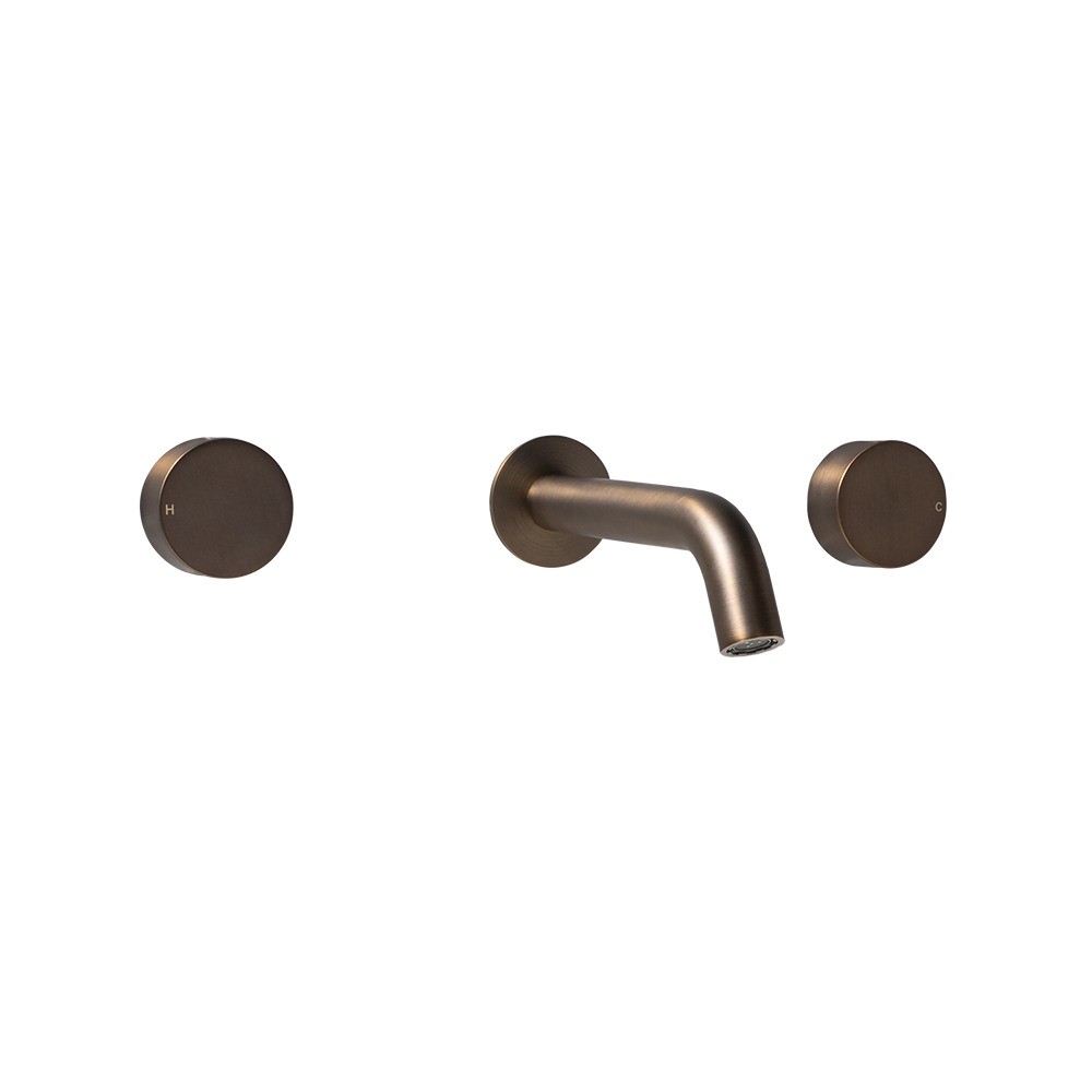 Alma Brushed Vintage Antique Brass Simple Circle Handles and Wall Spou ...