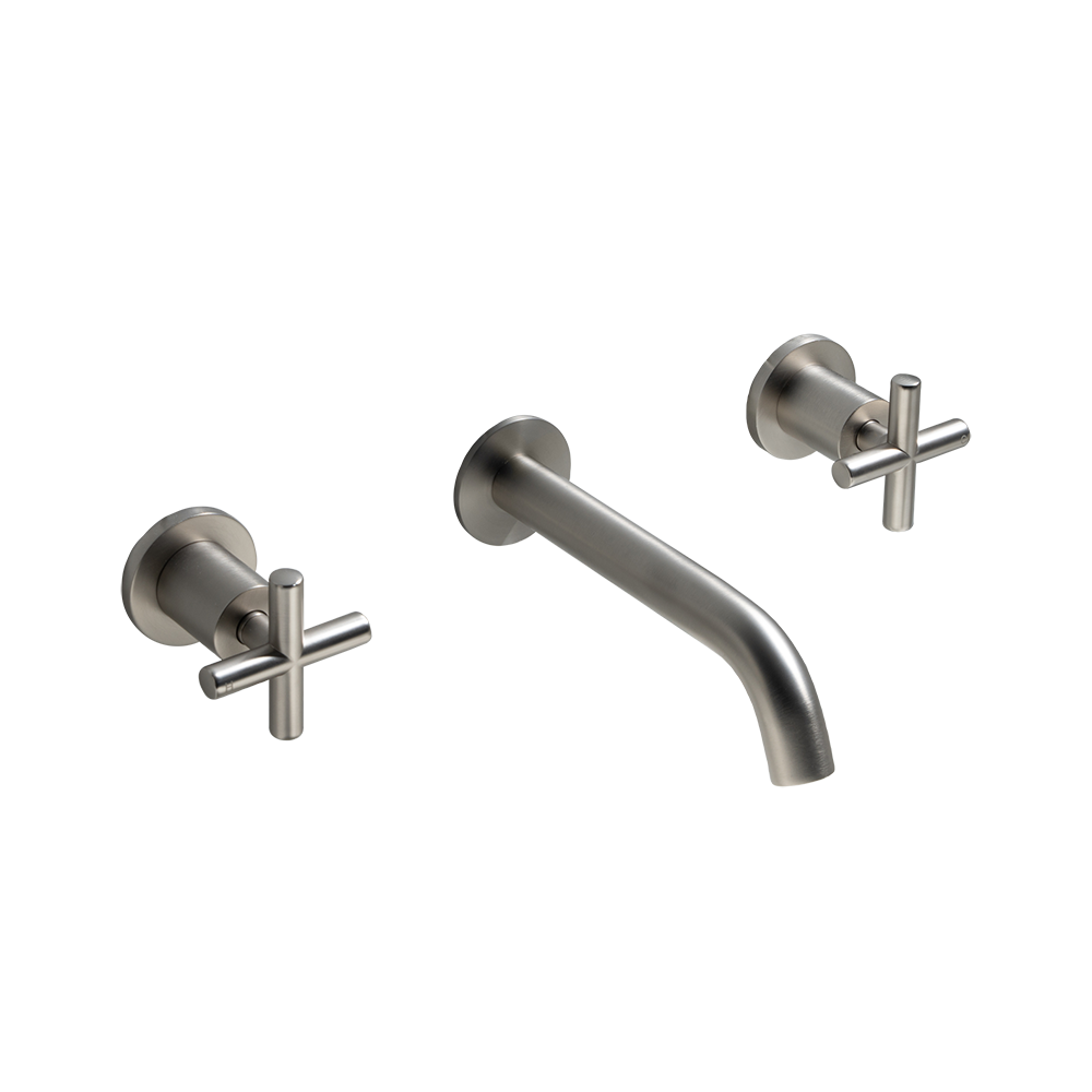 Alma Brushed Nickel Cross Tap Handles and Wall Spout Set – Alma Sinks