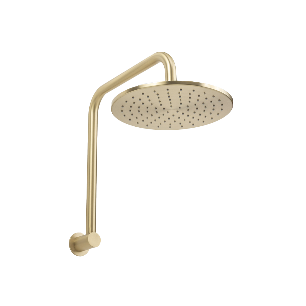 Alma Mira Brushed Brass Gold High Rise Upswept Shower Arm and Head ...