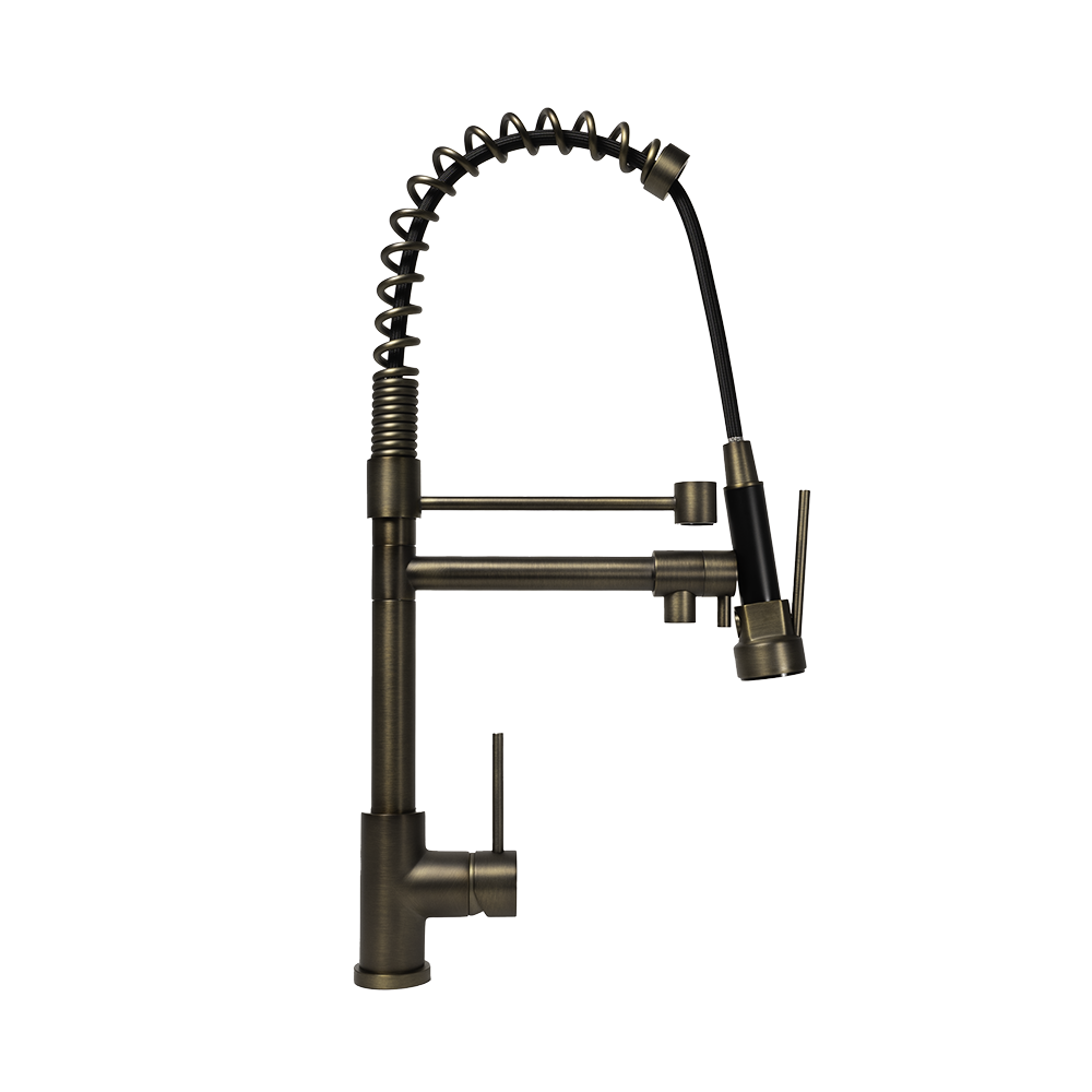 Alma Cleo Brushed Vintage Antique Brass Pull Down Dual Spray Mixer ...