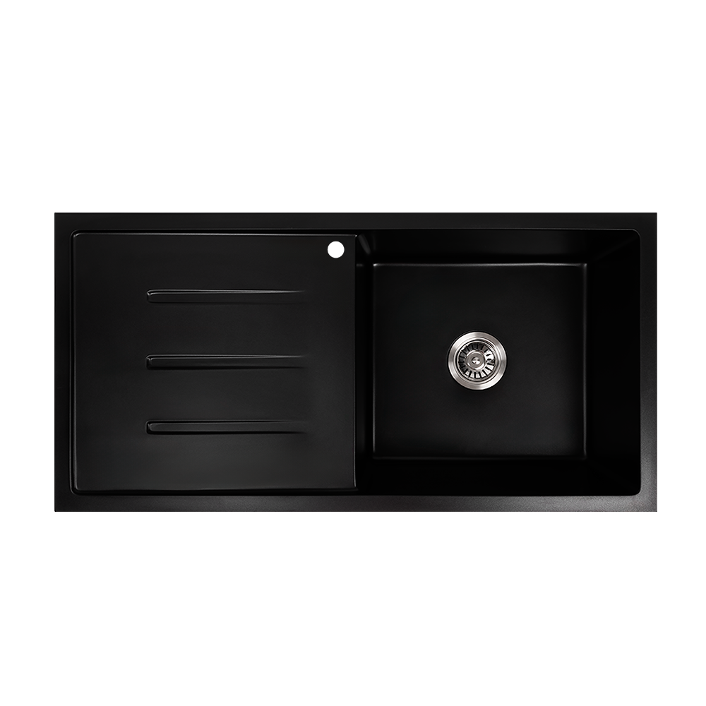 Alma Randall 1000x500 Black Granite Left Drainboard Single Bowl Tap La ...